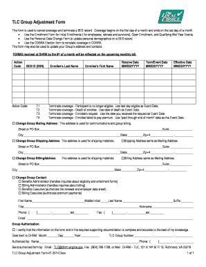 Fillable Online thelocalchoice virginia TLC Group Adjustment Form - The ...