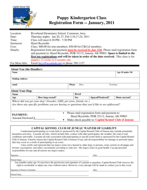 Fillable Online Puppy Kindergarten Class Registration Form -- January ...