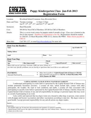 Fillable Online Puppy Kindergarten Class Jan-Feb 2013 Registration Form ...
