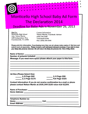Fillable Online Monticello High School Baby Ad Form The Declaration ...