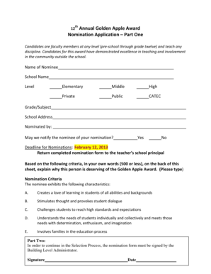 Fillable Online Golden Apple Award Nomination Form 2012-13 - Albemarle ...