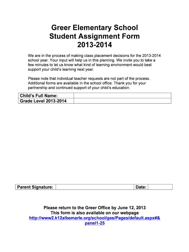 Fillable Online Greer Student Intent Form 2013-2014 Fax Email Print ...
