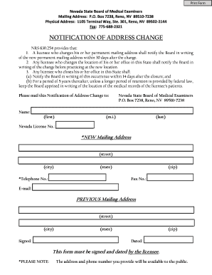Fillable Online medboard nv Notification of address change - Nevada ...