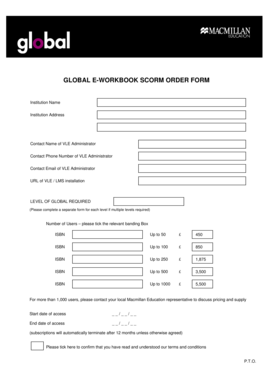 Fillable Online GLOBAL E-WORKBOOK SCORM ORDER FORM Fax Email Print ...