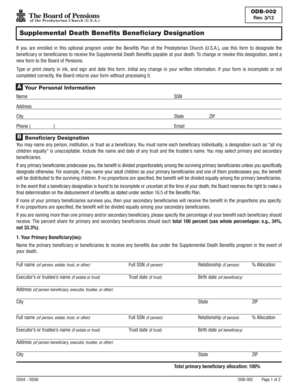 Fillable Online ENR-102 3/21/03. ODB-002 Optional Death Benefits ...