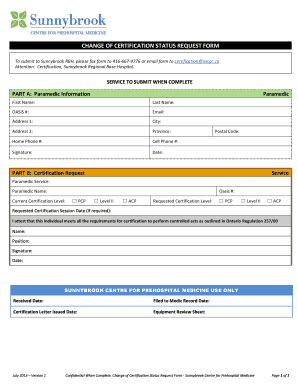 Fillable Online prehospitalmedicine sunnybrook Change of certification ...