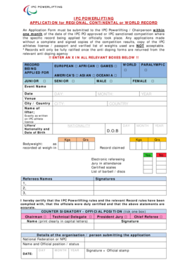 Fillable Online paralympic IPC Powerlifting Appendix 5 Record ...