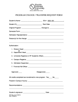 Fillable Online fnu PROGRAM CHANGE TRANSFER REQUEST FORM Fax Email ...