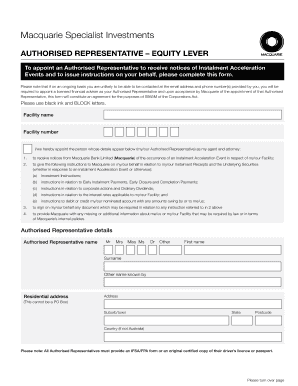 Fillable Online Authorised Representative form - Macquarie Fax Email ...