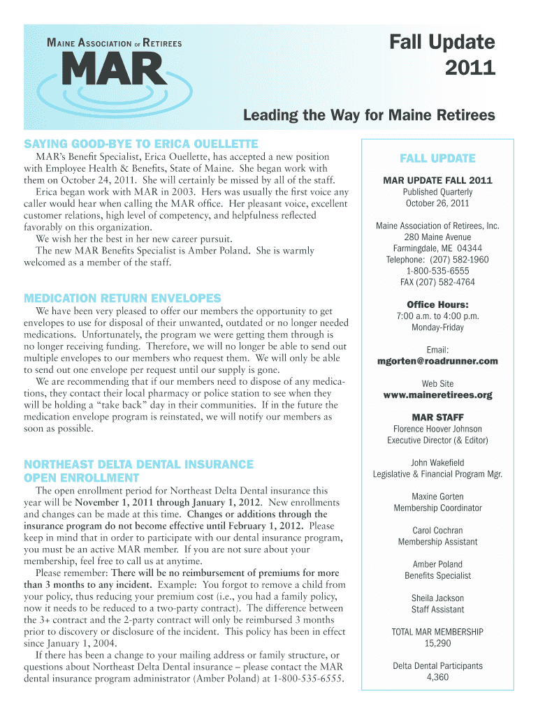 Fillable Online Fall Update 2011 Leading the Way for Maine Retirees ...