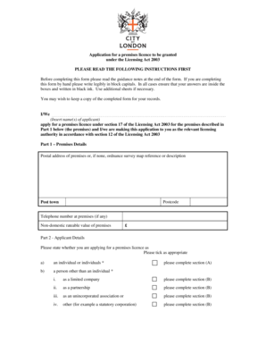 Fillable Online Premises licence application form - the City of London ...
