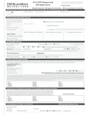 Fillable Online First SIP Cheque and SIP Debit Form APPLICATION NO Fax Email Print - pdfFiller