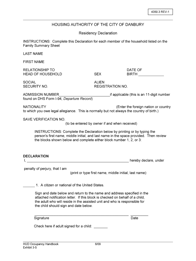 Fillable Online Citizenship Declaration - Danbury Housing Authority Fax ...