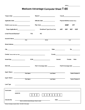 Fillable Online Medicare Advantage Computer Sheet T-65 Fax Email Print - pdfFiller