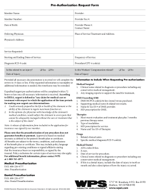 Fillable Online Pre-Authorization Request Form - WPS Fax Email Print - pdfFiller