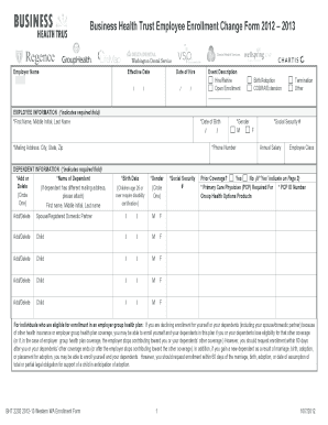 Fillable Online Employee Enrollment/Change Form - InstantBenefits.net Fax Email Print - pdfFiller
