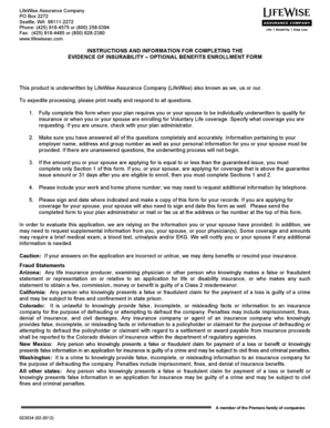 Fillable Online Evidence of Insurability - InstantBenefits.net Fax Email Print - pdfFiller