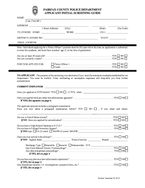 Fillable Online fairfaxcounty Applicant Initial Screening Guide ...