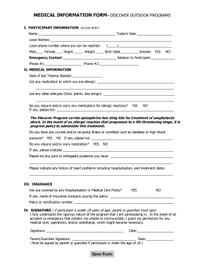 Fillable Online csb uncw MEDICAL INFORMATION FORM DISCOVER OUTDOOR ...