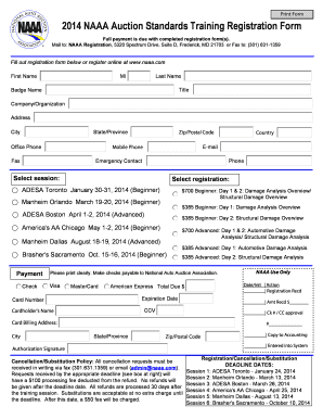 Fillable Online 2014 NAAA Auction Standards Training Registration Form ...