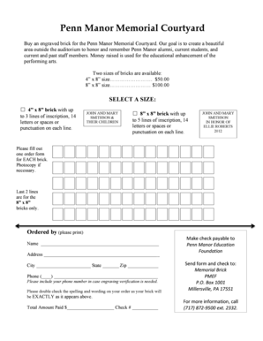 Fillable Online Penn Manor Memorial Courtyard Fax Email Print - pdfFiller