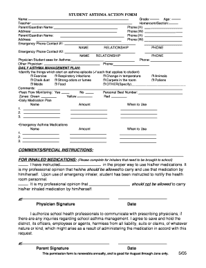 Fillable Online Asthma medication form - Penn Manor School District Fax Email Print - pdfFiller