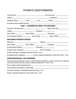 Fillable Online PROBATE QUESTIONNAIRE Fax Email Print - pdfFiller