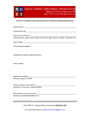 Fillable Online roe3 Job Opening Posting Form - ROE #3 Fax Email Print ...