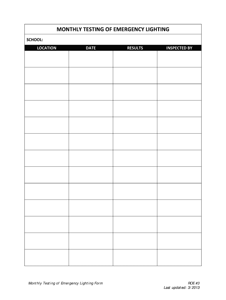 Free Printable Emergency Lighting Test Log Template Printable