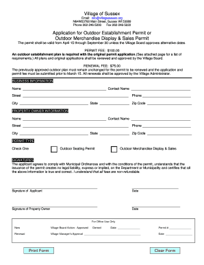 Fillable Online Outdoor Establishment Permit Application - Village of ...