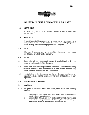Fillable Online mstckm co HOUSE BUILDING ADVANCE RULES 1987 Fax Email ...