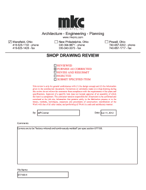 Fillable Online SHOP DRAWING REVIEW Fax Email Print - pdfFiller