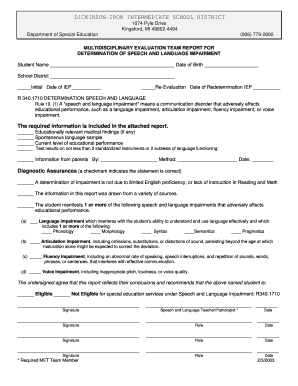 Fillable Online DETERMINATION OF SPEECH AND LANGUAGE IMPAIRMENT Fax ...