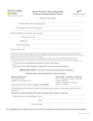 Fillable Online Home Protect Home Warranty Payment Authorization Form ...
