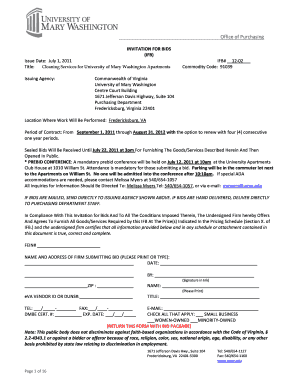 Fillable Online adminfinance umw Office of Purchasing INVITATION FOR ...