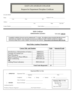 Fillable Online elac Request for Department Discipline Certificate ...
