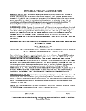 Fillable Online Extended day policy agreement form - Duval County ...
