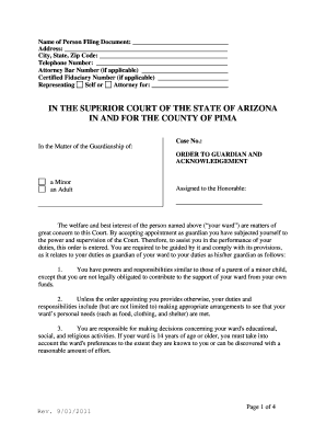 Fillable Online sc pima General Order to Guardian and Acknowledgement ...