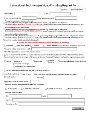 Fillable Online hvcc Instructional Technologies Video Encoding Request ...