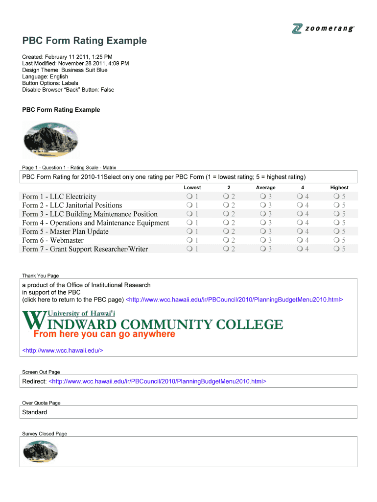 Fillable Online windward hawaii PBC Form Rating Example - windward ...