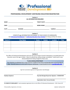 Fillable Online collin Professional Development / Continuing Education ...