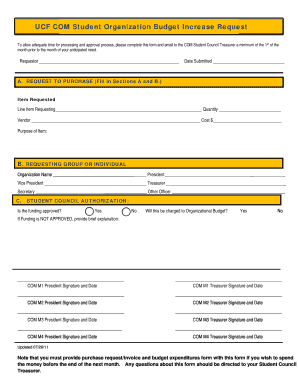Fillable Online med ucf UCF COM Student Organization Budget Increase ...