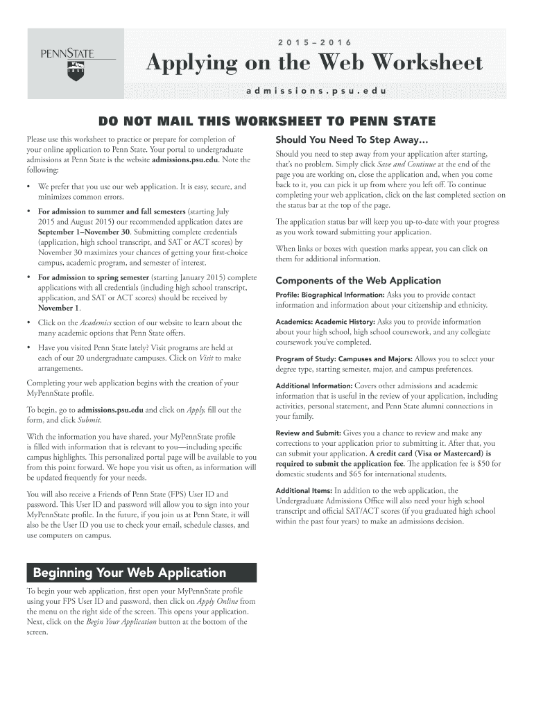 Fillable Online admissions psu p s u - admissions psu Fax Email Print ...