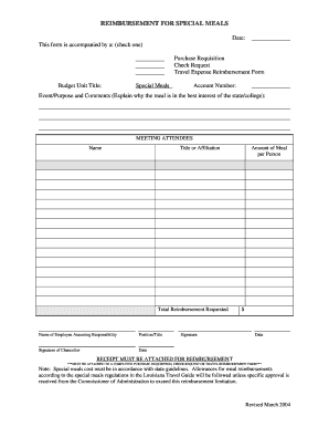 Fillable Online bpcc Reimbursement for Special Meals Form Fax Email ...