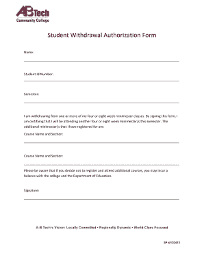 Fillable Online abtech Student Withdrawal Authorization Form Fax Email ...