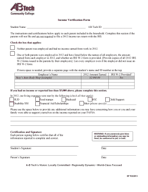 Fillable Online abtech Income Verification 13-14.docx Fax Email Print ...