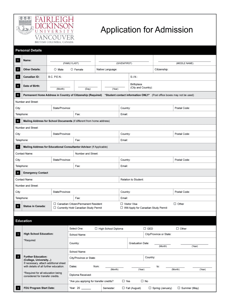 Fillable Online view fdu Application for Admission - Fairleigh Dickinson University Fax Email ...
