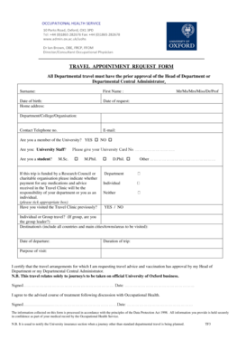 Fillable Online admin ox ac Travel appointment request form - Central ...