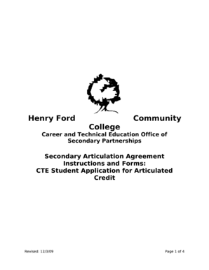 Fillable Online hfcc CTE Student Application for Articulated Credit - Henry Ford ... - hfcc Fax ...