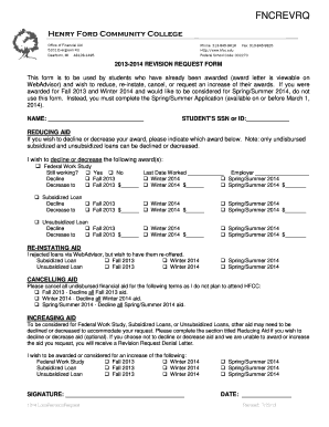 Fillable Online hfcc 2013-2014 Revision Request Form - Henry Ford ...